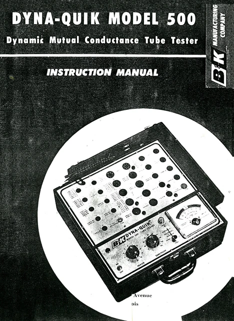 B&K DYNA-QUIK MODEL 500 Tube Tester Instruction Manual + Tube Charts on ...