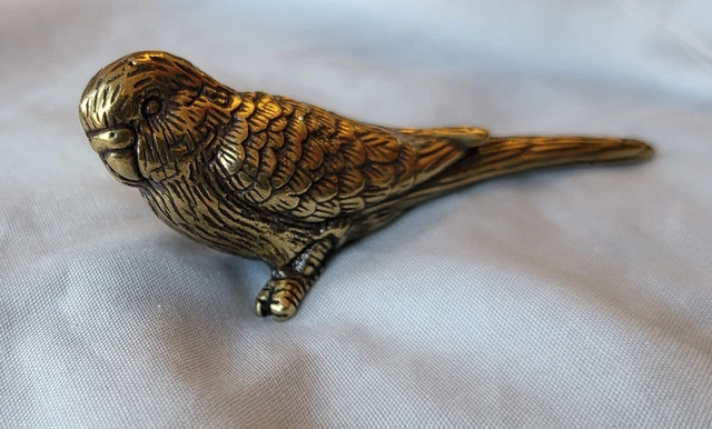 SOLID BRASS BUDGIE Vintage Ornament Antique Victorian Old Golden Lustre ...