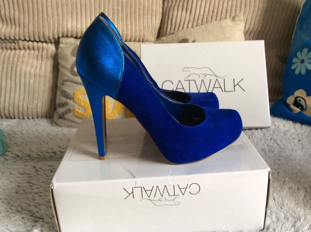 NEXT BLUE METALIC Back High Heels Hidden Platform Court Shoes Size 4 80 ...
