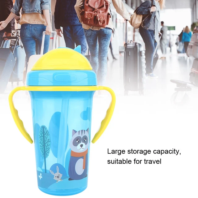 BLUE CUTE CARTOON Baby Infant Cup With Handle Straw Toddler Training ...