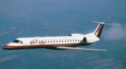 CHAUTAUQUA AIRLINES / TWA Trans World Express Embraer 145 postcard $7. ...