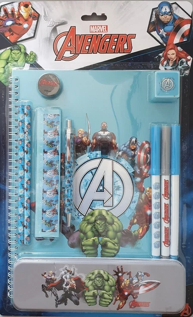 MARVEL AVENGERS 11 Piece Stationery Set, Pen Pencil Tin Ruler Notebook ...