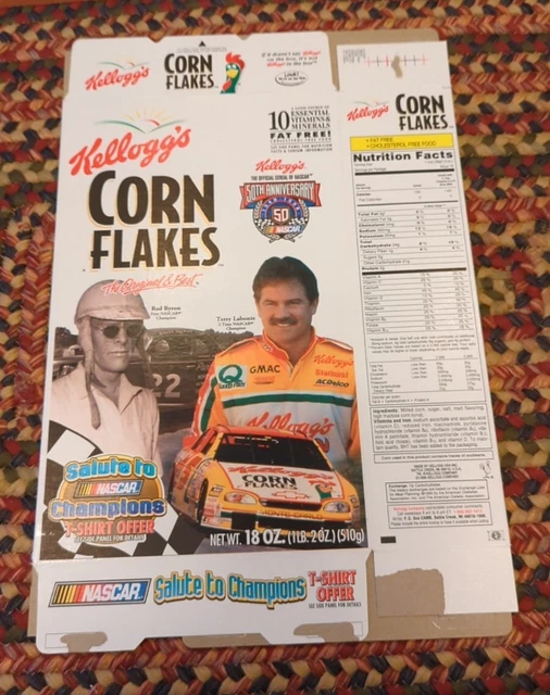 VINTAGE CEREAL BOX KELLOGG'S Red Byron CORN FLAKES 1998 Terry Labonte ...