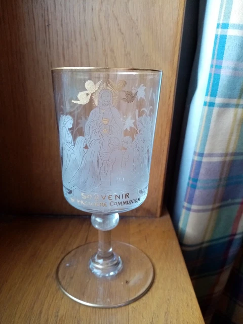 VERRE ANCIEN EN Cristal Grave Souvenir Premiere Communion Anges Christ Enfants EUR 30,00 ...