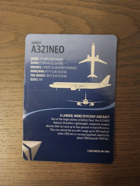 2025 DELTA TRADING Cards Airbus A321 NEO Card #65 (Near Mint) $8.39 ...