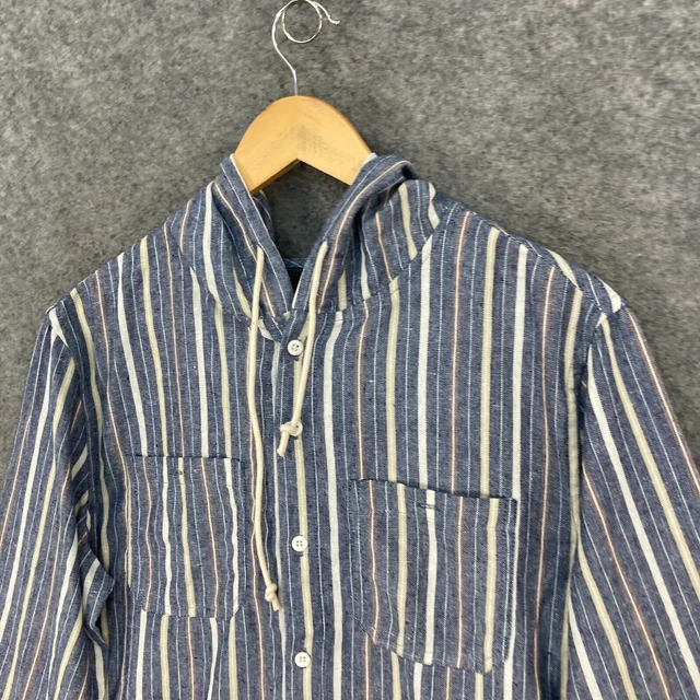 Dangerfield Mens Button Up Shirt Size M Medium Blue Hood Long Sleeve