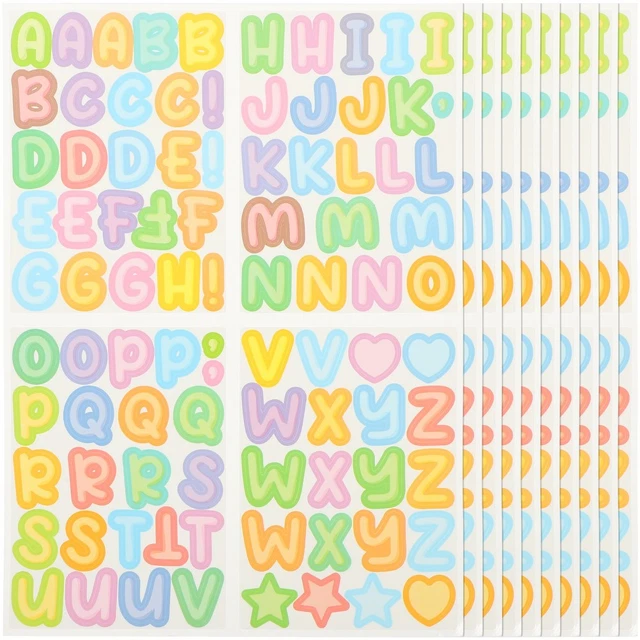 10 SHEETS CUTE Letter Stickers on Letters Lettering Adhesive Alphabet ...