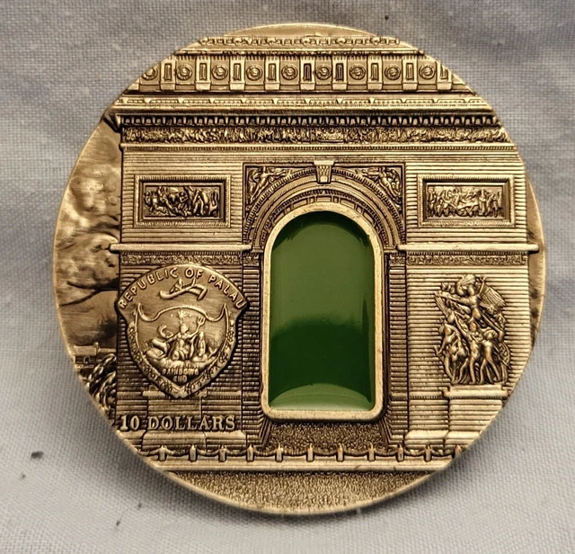 ANTIQUE FINISH SILVER Plated Coin Medal Amber Green Old Arc de Triomphe ...