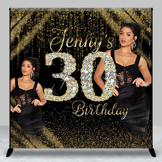 BLACK GOLD TALK Thirty Custom Photo Birthday Backdrop $21.60 - PicClick AU
