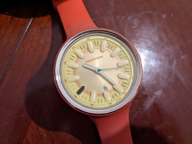 SEIKO APPETIME WATCH SII VJ32-0070 red, 42mm face "fruits and pips ...