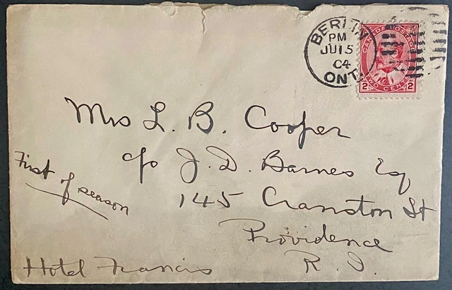 1904 2C BERLIN Ontario Canada to Providence Rhode Island USA Classic ...