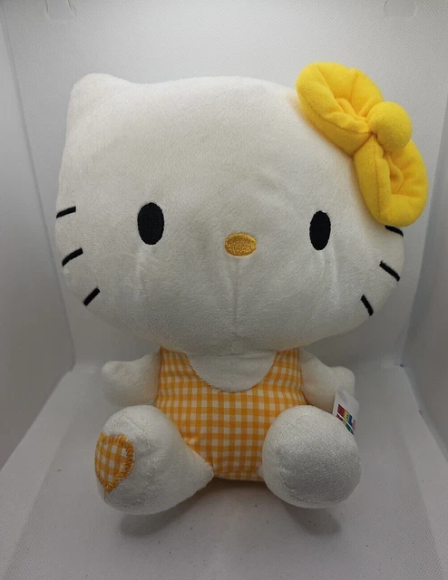 SEGA PRIZE HELLO Kitty Yellow Check Gingham Heart Cat Soft Plush Toy 10 ...