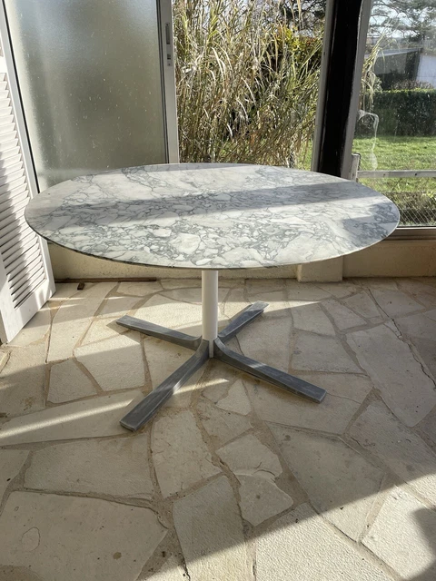 TABLE RONDE EN marbre et aluminium Design Roche Bobois - Ancien Vintage ...