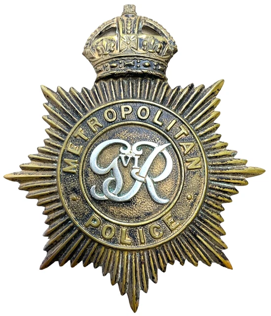 WW2 BRITISH METROPOLITAN Police George 6th Helmet Plate Badge Insignia ...