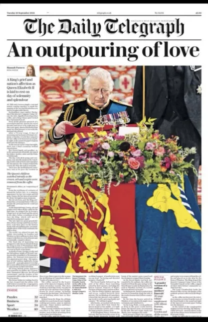 DAILY TELEGRAPH NEWSPAPER UK Tuesday 20th September Queen Elizabeth II ...