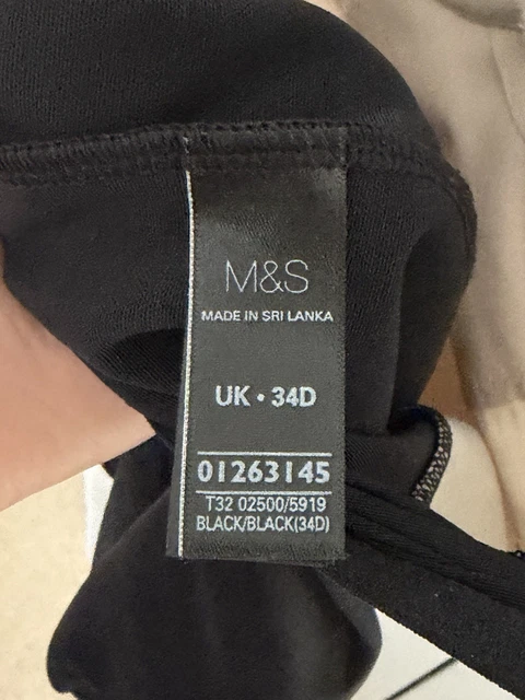 M&S STRAPLESS ONE-PIECE Shapewear Slip Built-In Bra 34D Black/Beige £12 ...