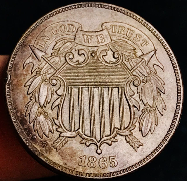 1865 TWO CENT Piece 2C FULL MOTTO Civil War Era US Copper Coin CC23967 ...