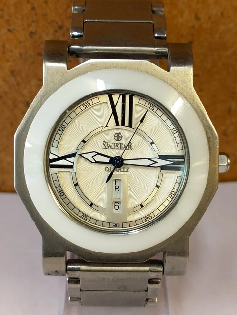 SWISTAR QUARTZ CADRAN Blanc U29M1 HOMME Pas Travail Service Rqd. Tout ...