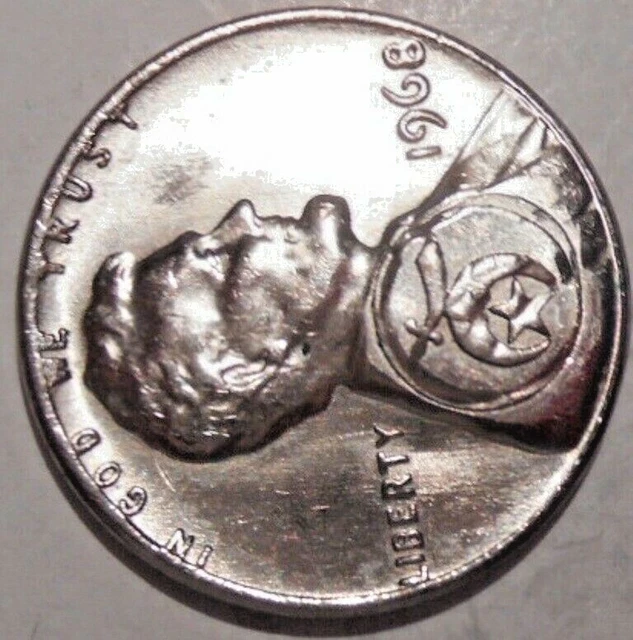 AMERICAN ONE CENT 1968 With Shriners , Masonic Masons Countermark Token ...