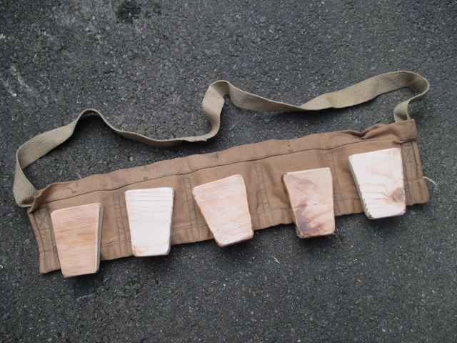 WW2 BRITISH BANDOLIER wooden block fillers x5 WW1 Reenactment D-Day ...