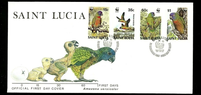 POSTAL HISTORY ST. Lucia Scott #902-905 FDC WWF Parrots Birds 12/18 ...