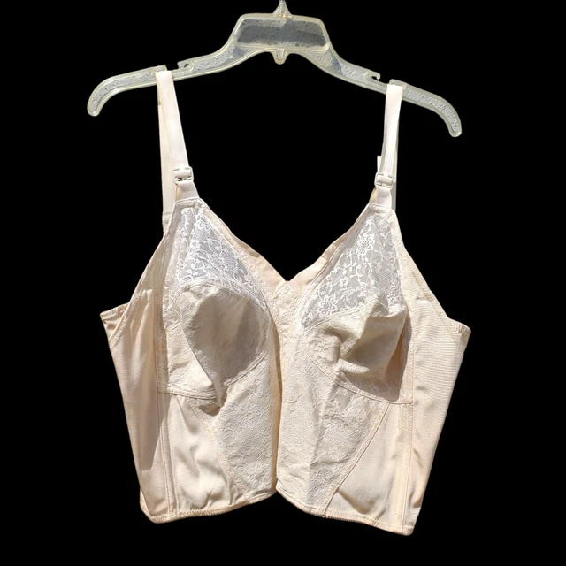 VINTAGE 60S ANGELA Bullet Bra Long Line 42C Ivory Lace Cups Bustier ...