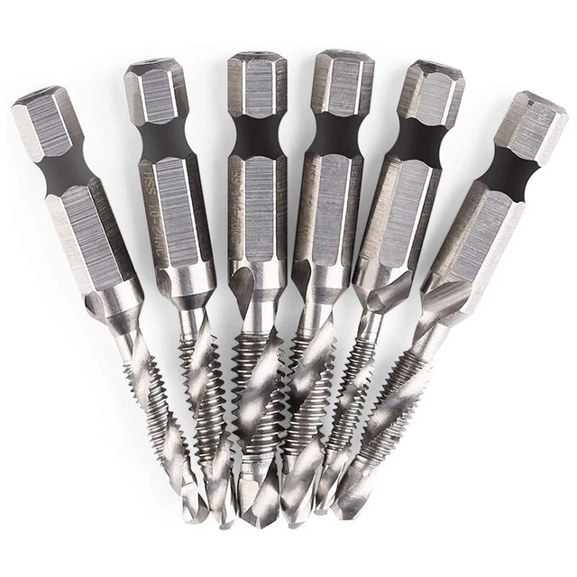6PCS DRILL TAP Set Hex Shank SAE Combination Drill and Tap Bit Set HSS ...