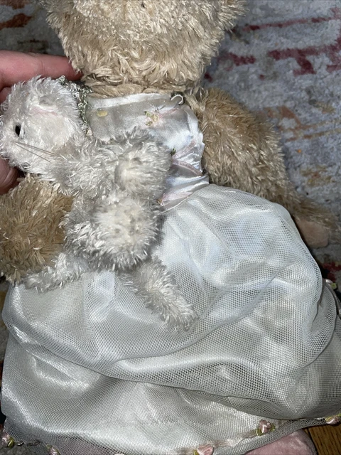 VINTAGE PLUSH STUFFED Animal Teddy Bear in White Lace Victorian Dress £ ...