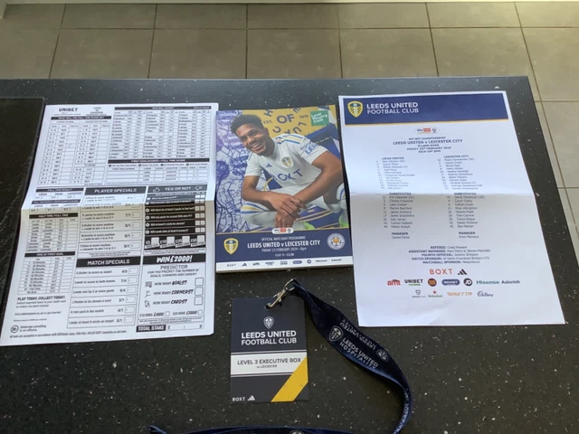 LEEDS UNITED V Leicester City Championship Prog/Team Sheet/Lanyard 23 ...