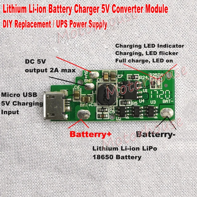 MICRO USB 18650 Lithium Li-ion Battery Charger Module DIY 5V 2A UPS ...