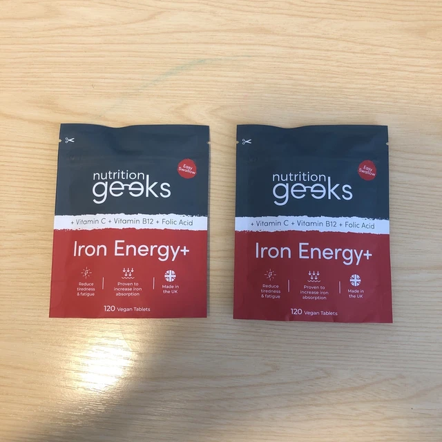 NUTRITION GEEKS IRON Energy+ 240 vegan tablets £5.00 - PicClick UK
