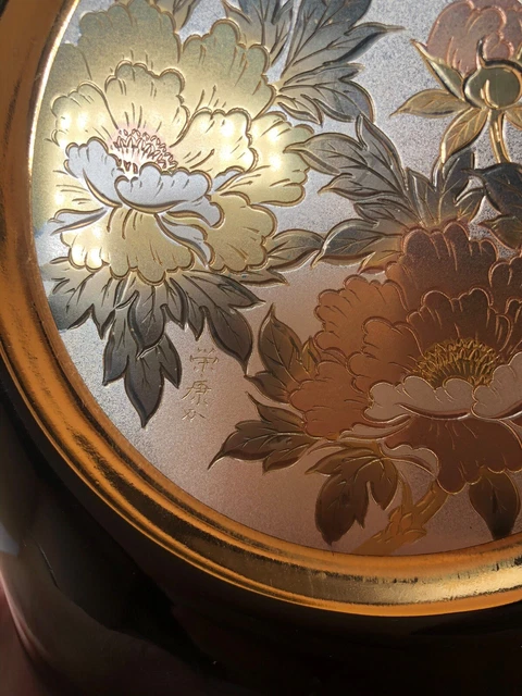 SIMCO THE ART of Chokin 24k Gold Plated Vase Black Butterfly & Flower ...