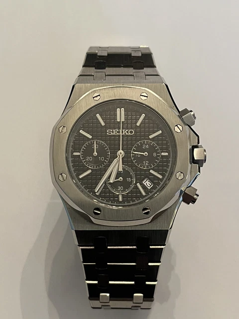 CUSTOM MOD SEIKO AP Royal Oak Black Dial 316L Steel VK63 Quartz ...