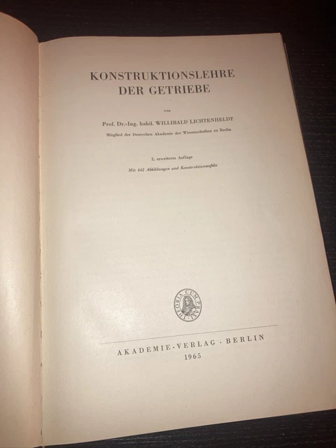 KONSTRUKTIONSLEHRE DER GETRIEBE - Prof. Dr.-Ing. habil. Willibald Lichtenheldt EUR 24,90 ...