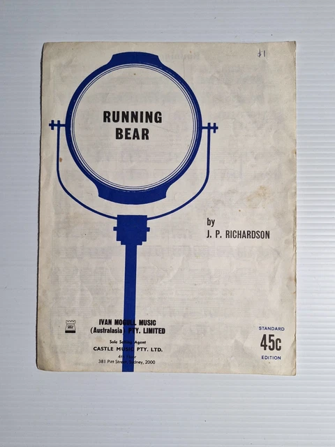 J. P. RICHARDSON - Running Bear Rare 1960s Oz Sheet Music £12.26 ...