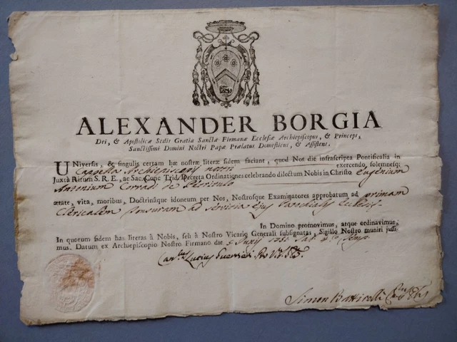 RELIQUE CERTIFICAT AUTHENTIQUE Corrado Antonio Eugenio 1751 Alessandro ...