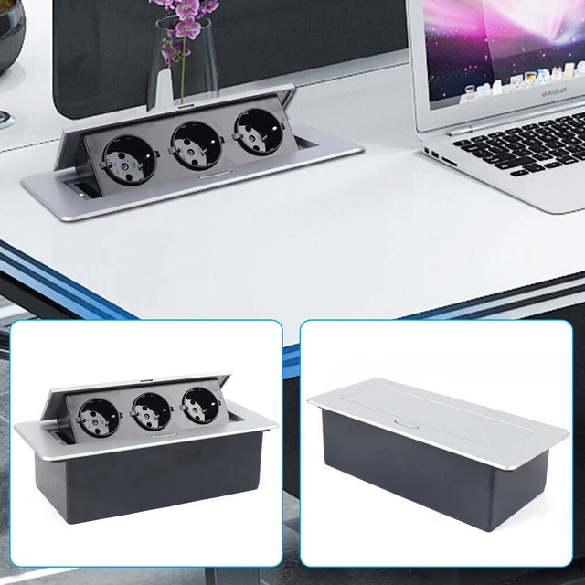 BLOC PRISE MULTIPRISES Encastrable Escamotable 3 Prises Table Bureau ...