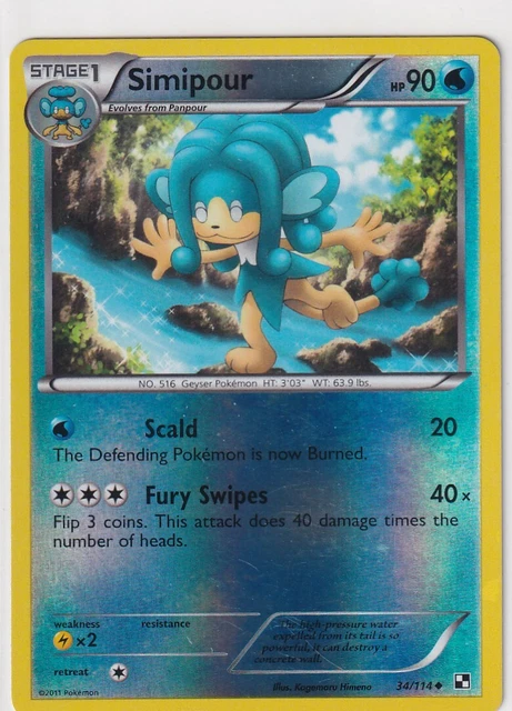 POKEMON CARTE NOIR & Blanc Numéro 34/114 Simipour Reverse Holo Anglais ...