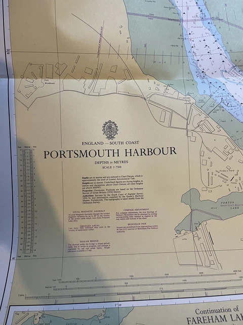 VINTAGE PORTSMOUTH HARBOUR Nautical Chart Maritime 1979 Admiralty No ...