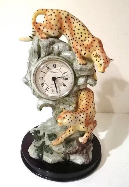 JULIANA VINDSOR QUARTZ Leopards African Mantel Clock Battery Operated ...