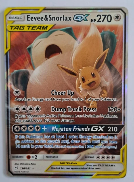 EEVEE & SNORLAX GX 120/181 ULTRA RARE Tag Team Up Pokemon card TCG NM ...