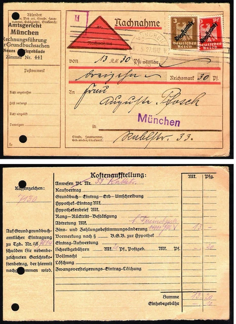 DR NACHNAHME ALS Dienstsache aus München 1927 mit 2 Dienstmarken gem Scan EUR 2,20 - PicClick DE