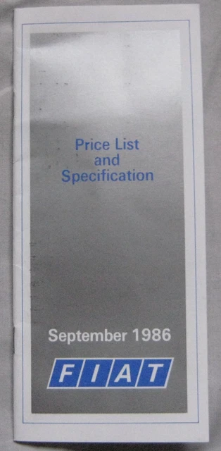 SEPTEMBER 1986 FIAT range Price List & Specification £4.99 - PicClick UK