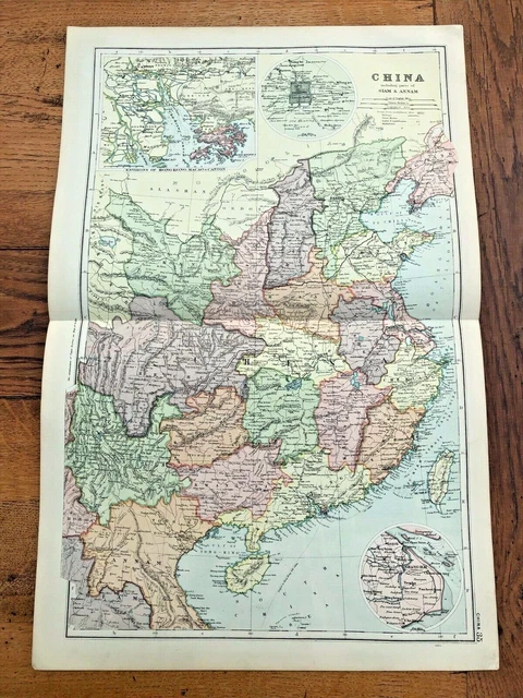 1890 LARGE DOUBLE page map - g.w. bacon the strand london . china ...