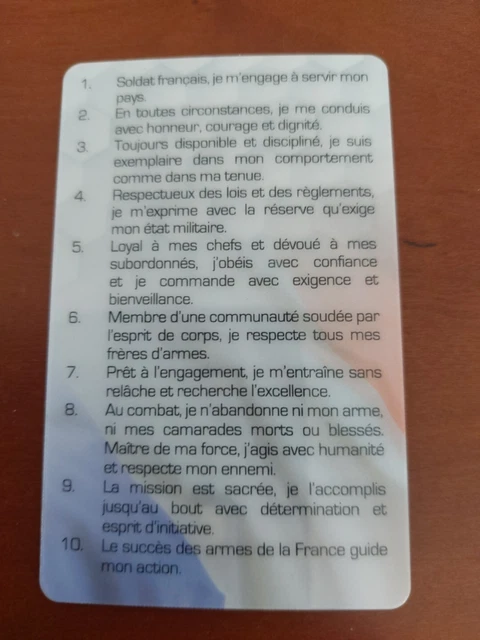 CODE D'HONNEUR DU soldat format CB plastifié EUR 2,50 - PicClick FR