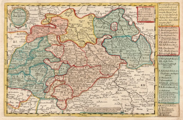 SASSONIA TURINGIA LAUSITZ Originale Incisione Cartina Geografica ...