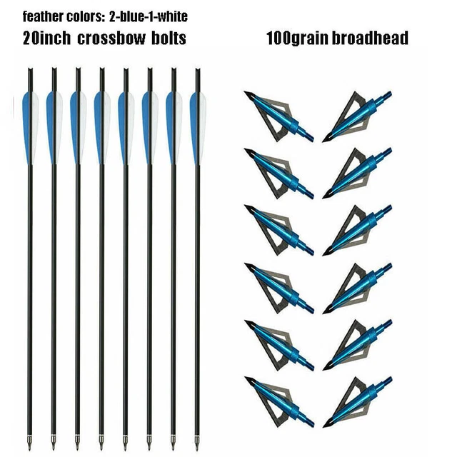 12PC 20& CROSSBOW Bolts arrows Carbon Shafts 100Gr Broadhead Arrowhead ...