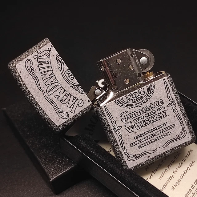 ZIPPO JACK DANIELS, vecchio n. 7 logo, finitura: Iron Stone, stampa a ...