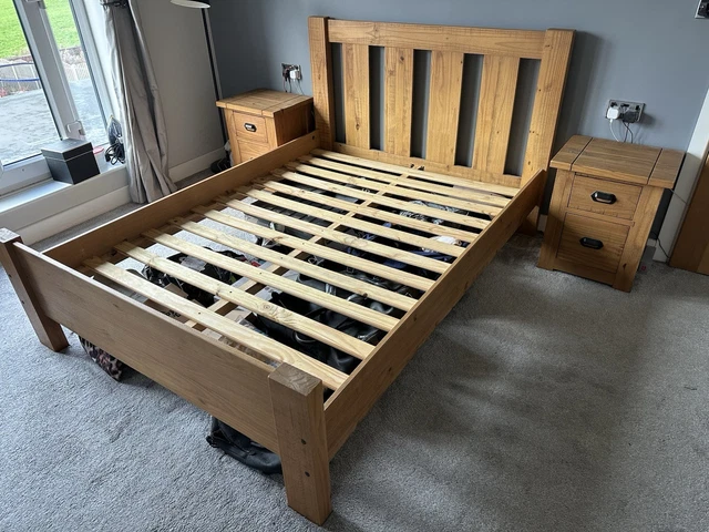 SOLID WOODEN DOUBLE Bed & Bedside Tables 4’6ft £250.30 - PicClick UK