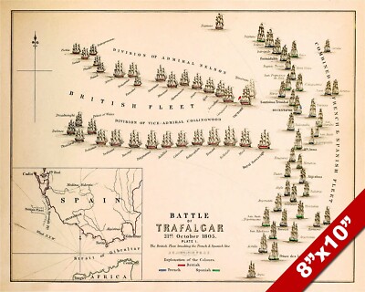 BATTLE OF TRAFALGAR Map Painting British French Spanish War Art Canvas ...